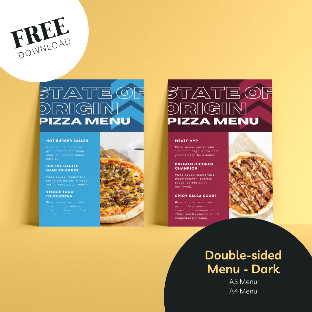 FREE State of Origin Pizza Menu Designs - Light & Dark – Yumplicity ...