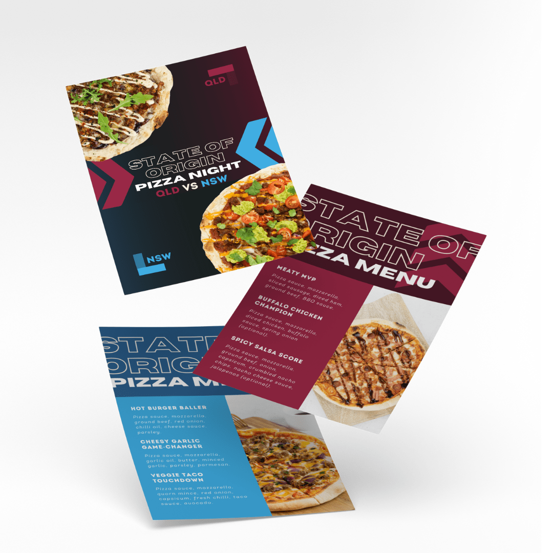 FREE State of Origin Pizza Night | Menu Designs | Light & Dark ...